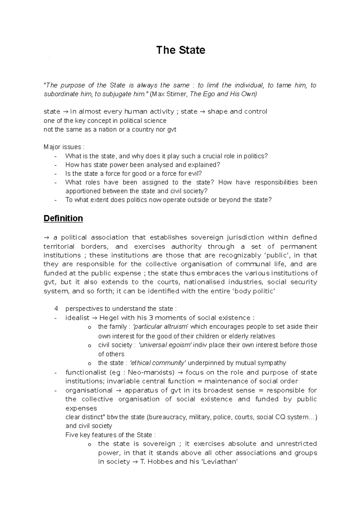 Lecture Notes 5: Understanding the Role of the State in Politics - Studocu