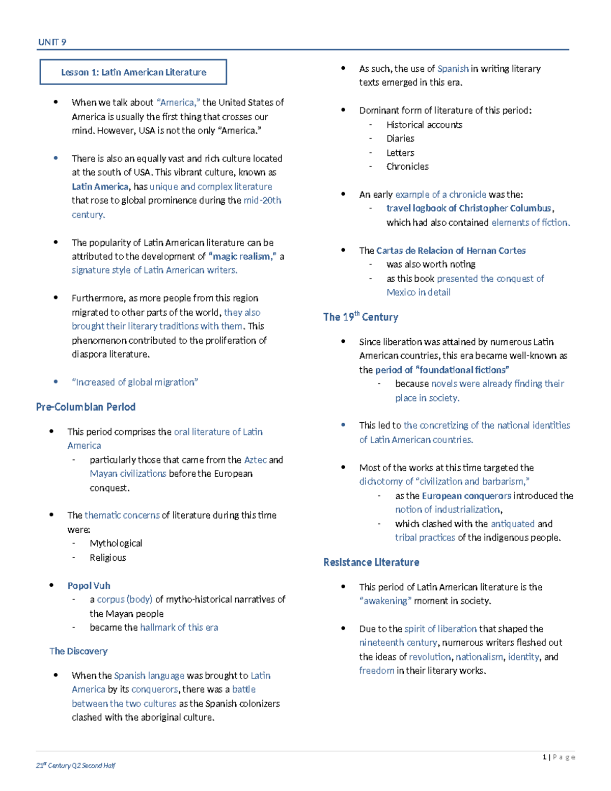 UNIT 9 Lesson 1: Overview of Latin American Literature - Studocu