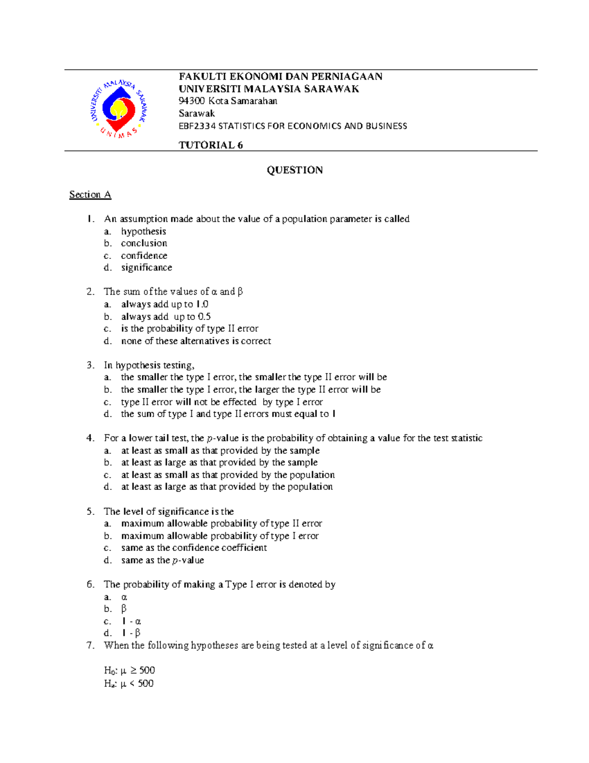 T6Q - EBF2334 Statistics Tutorial 6 Questions and Solutions - Studocu