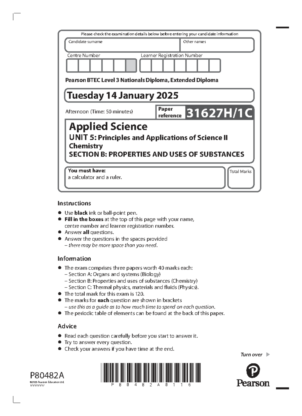 BTEC Level 3 Applied Science UNIT 5 Exam Details - Jan 2025 - Studocu
