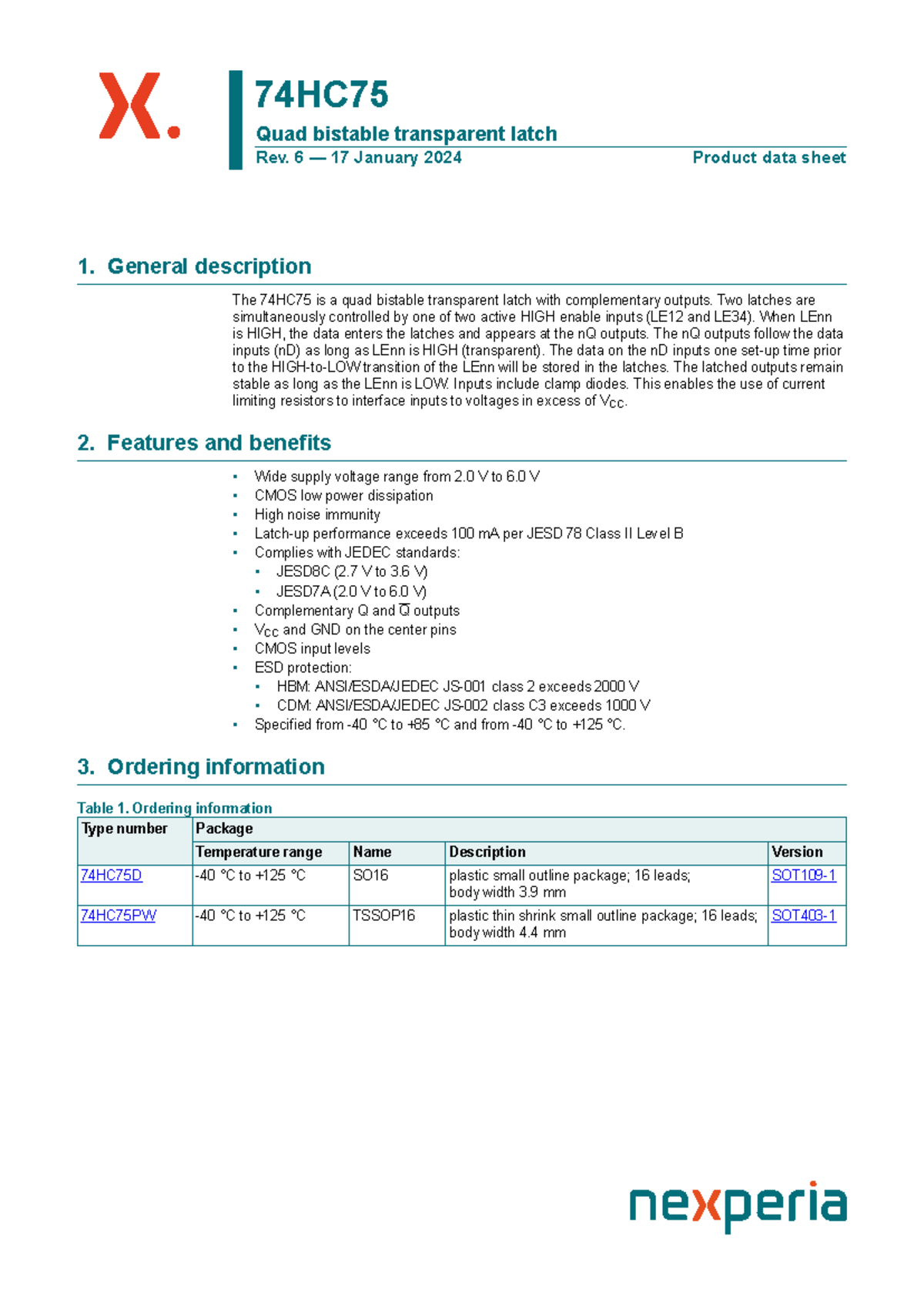 74HC75 Quad Bistable Transparent Latch - Product Datasheet - Studocu