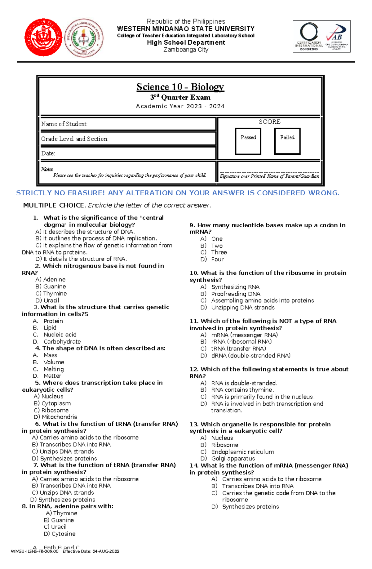 Science 10 3rd Quarter Periodic Exam Final - Republic of the ...