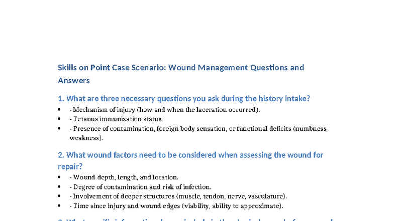 Skills on Point Case Study: Wound Management Q&A - Studocu