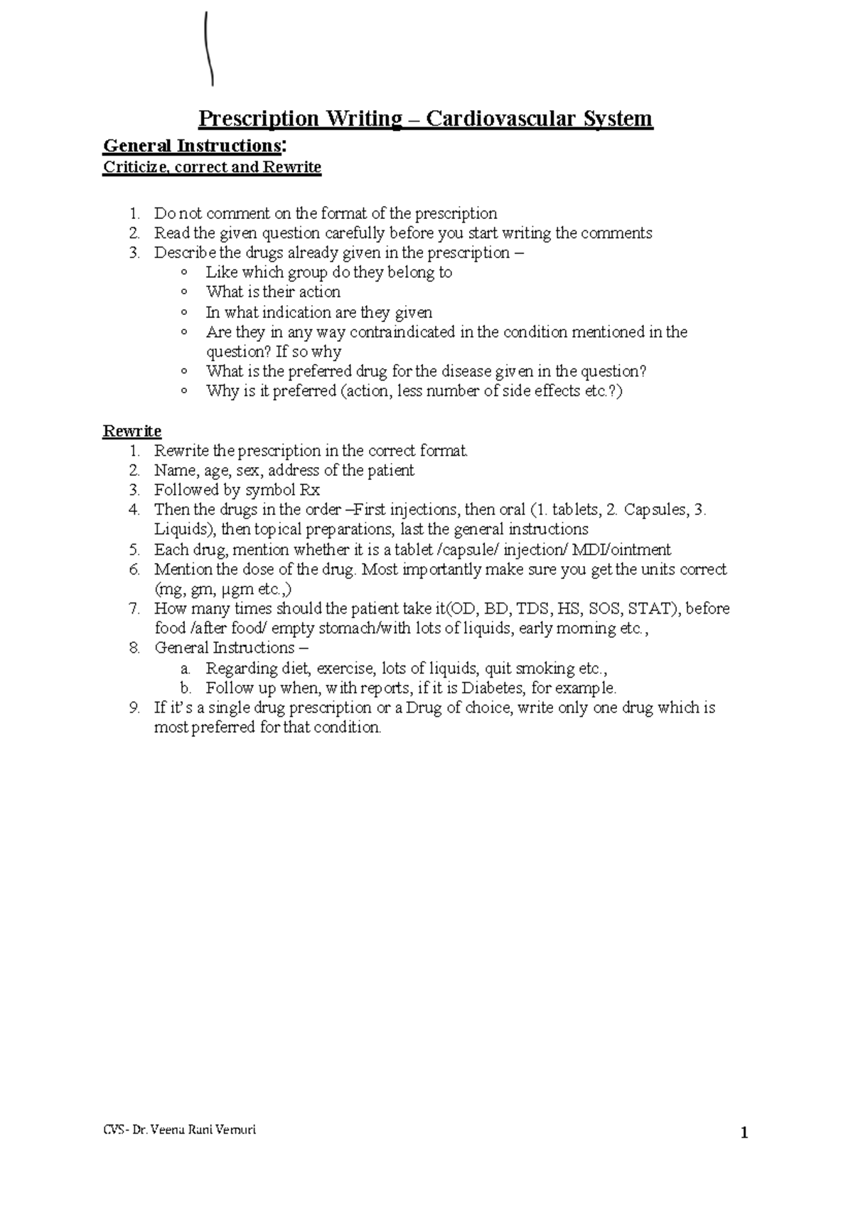 Prescription Writing: Cardiovascular System - CVS 5 - Studocu