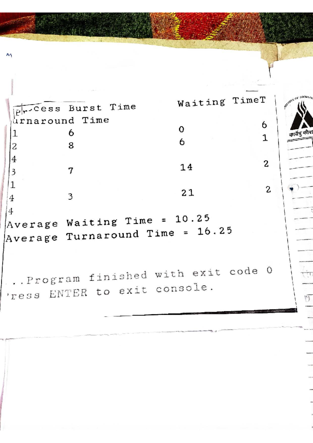M 1 Practical Output: Waiting & Turnaround Times Analysis - Studocu