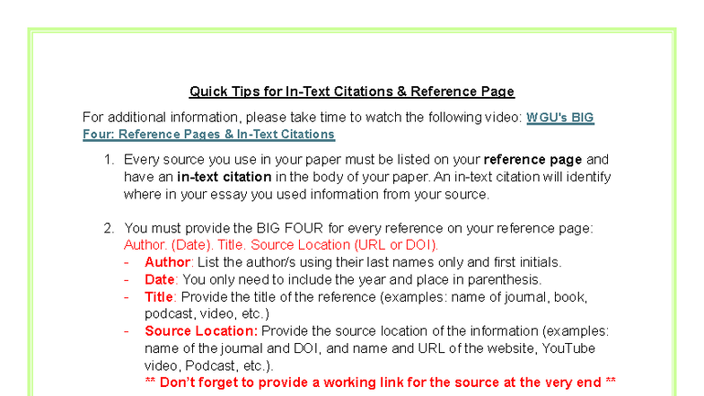 Cite it Right: BIG 4 Reference Page Tips for D569 - Studocu