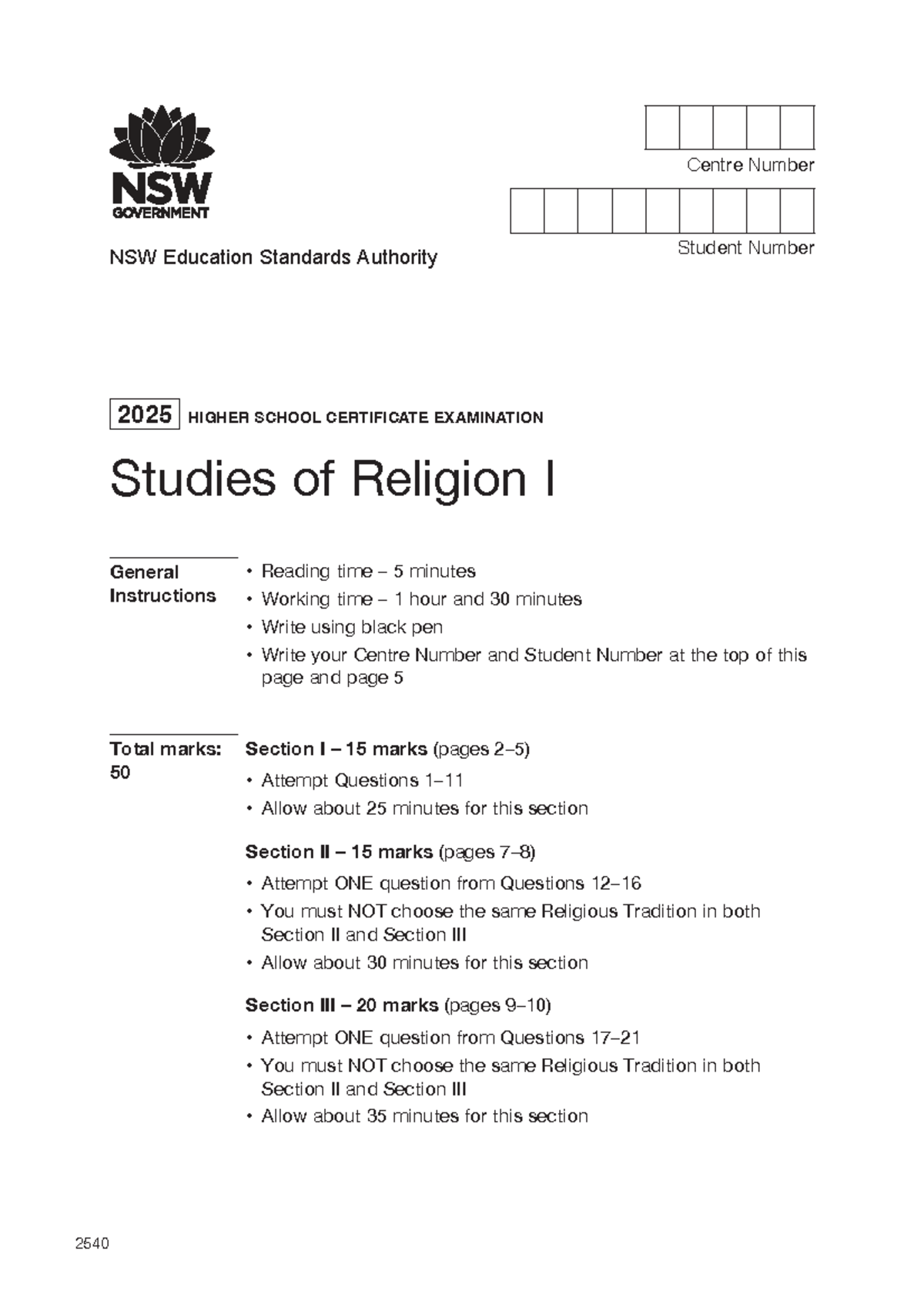 2025 HSC Studies of Religion I Exam Paper - Studocu