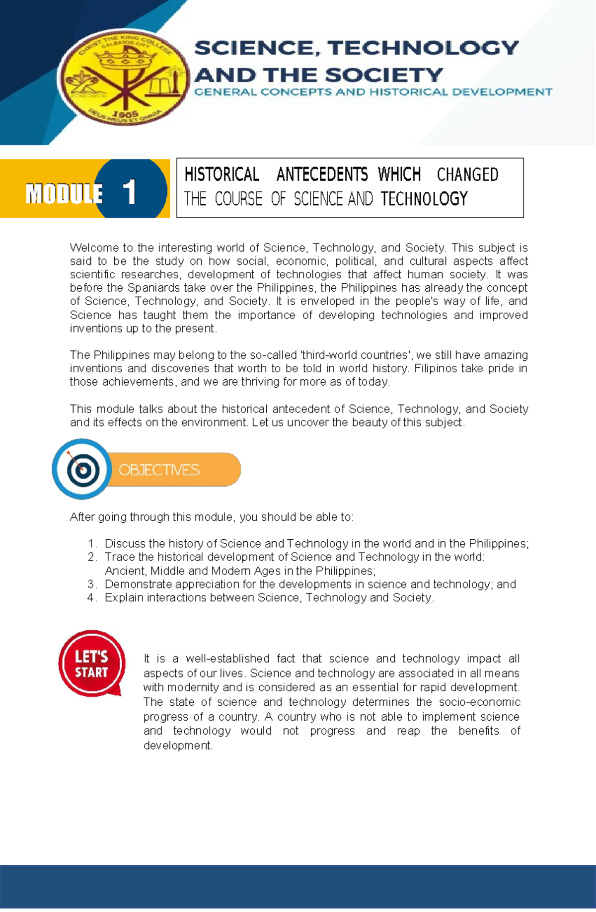 Module 1. STS - HISTORICAL ANTECEDENTS WHICH CHANGED THE COURSE OF ...