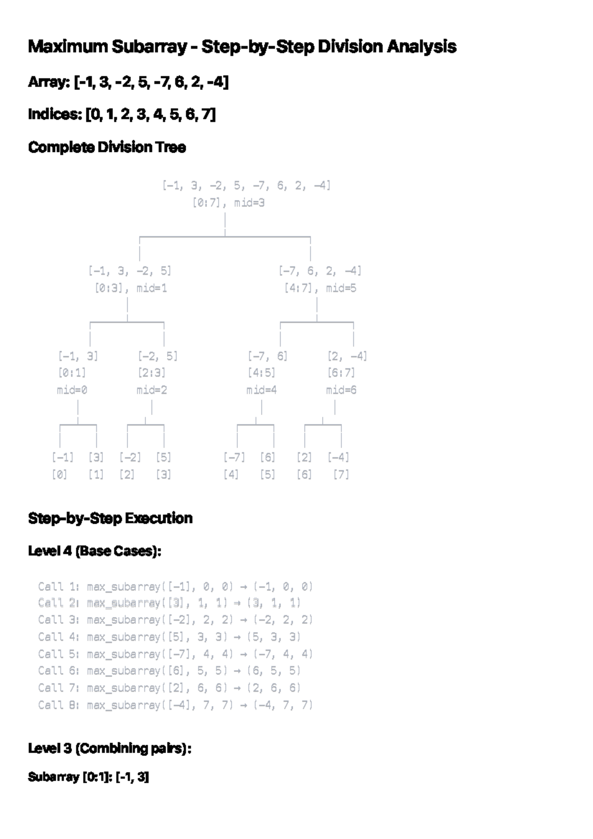 Maximum Subarray Division Analysis: Step-by-Step Diagram - Studocu