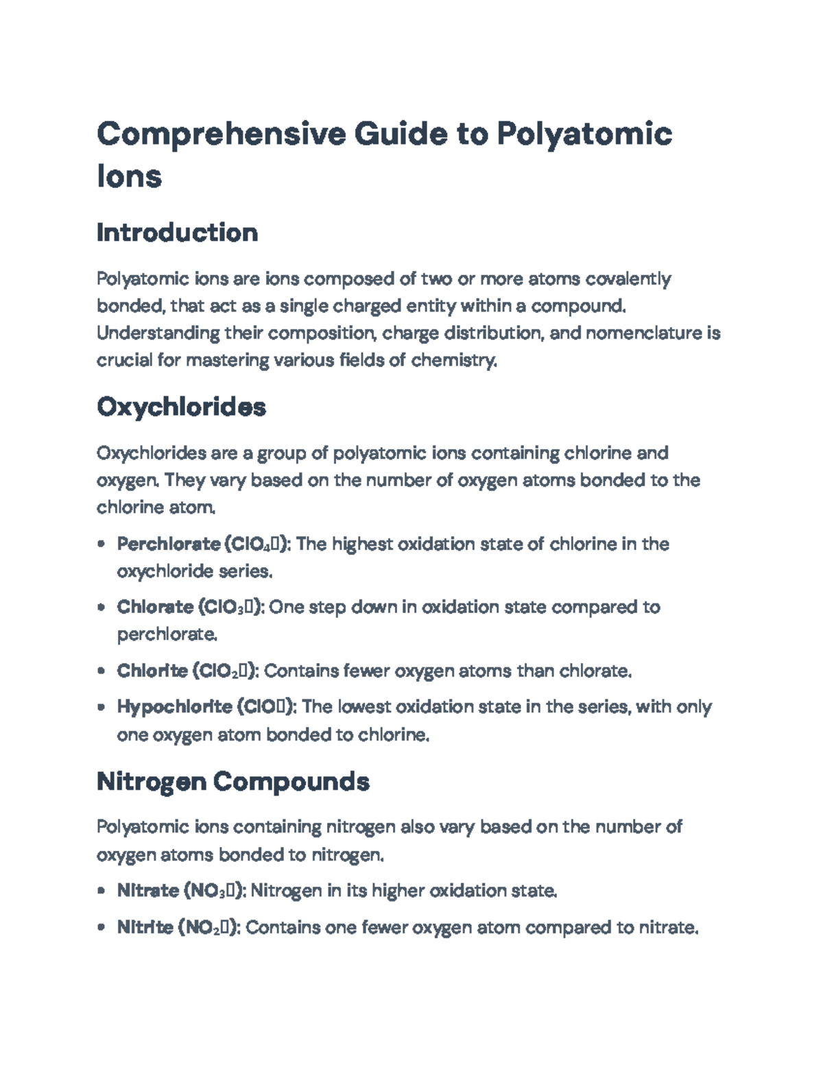 Comprehensive Guide to Polyatomic Ions: Structure & Nomenclature - Studocu