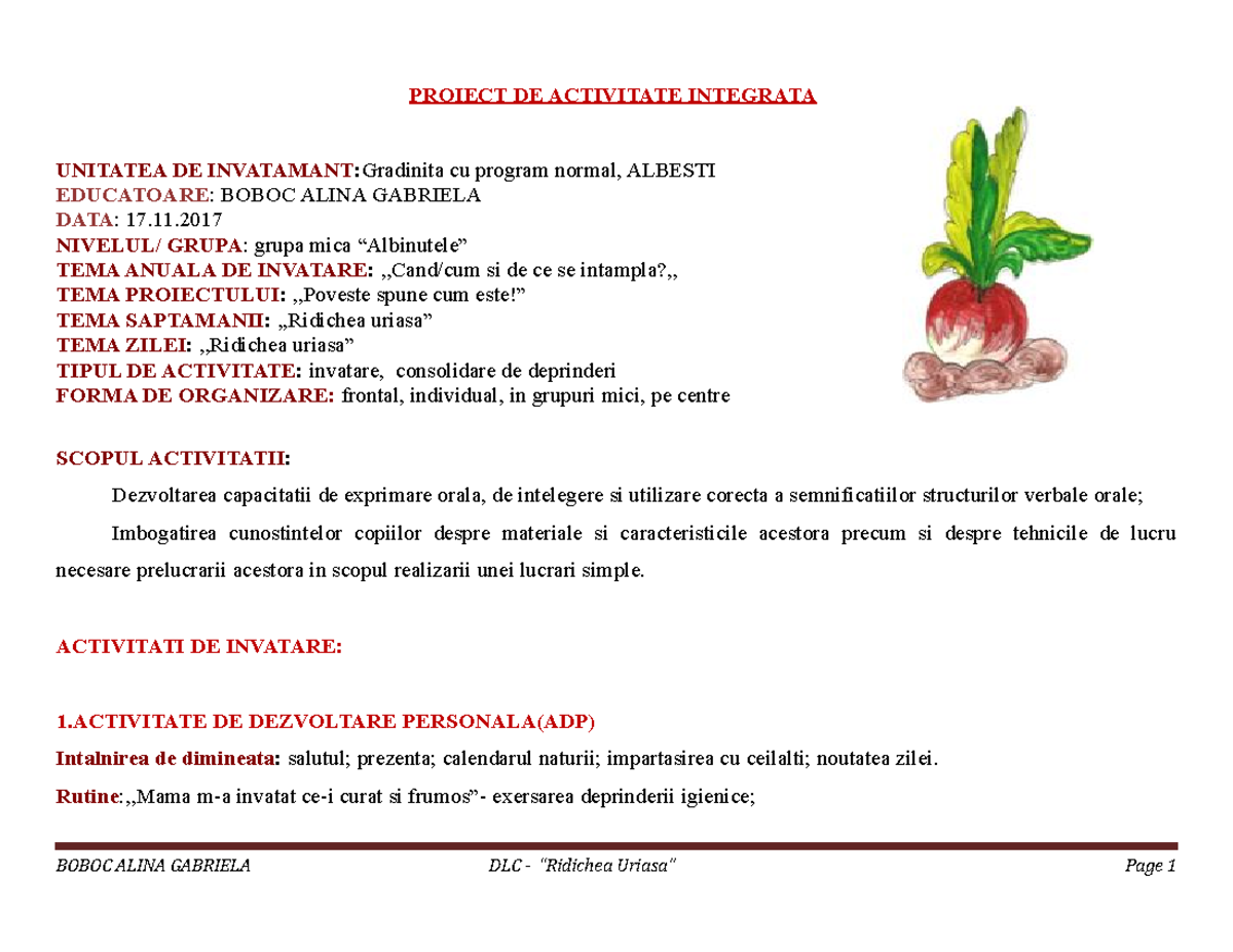 4 ridichea uriasa - PROIECT DE ACTIVITATE INTEGRATA UNITATEA DE ...