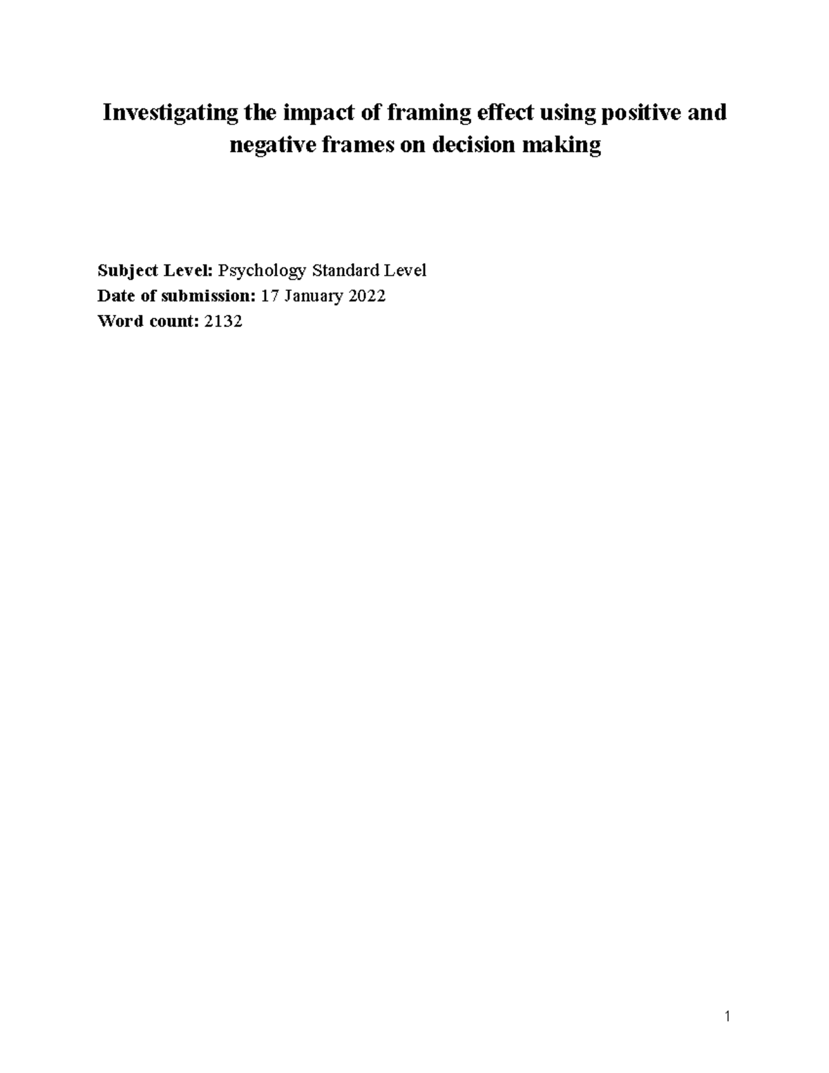 IB Psychology IA - The Framing Effect: Positive vs Negative Impact on ...