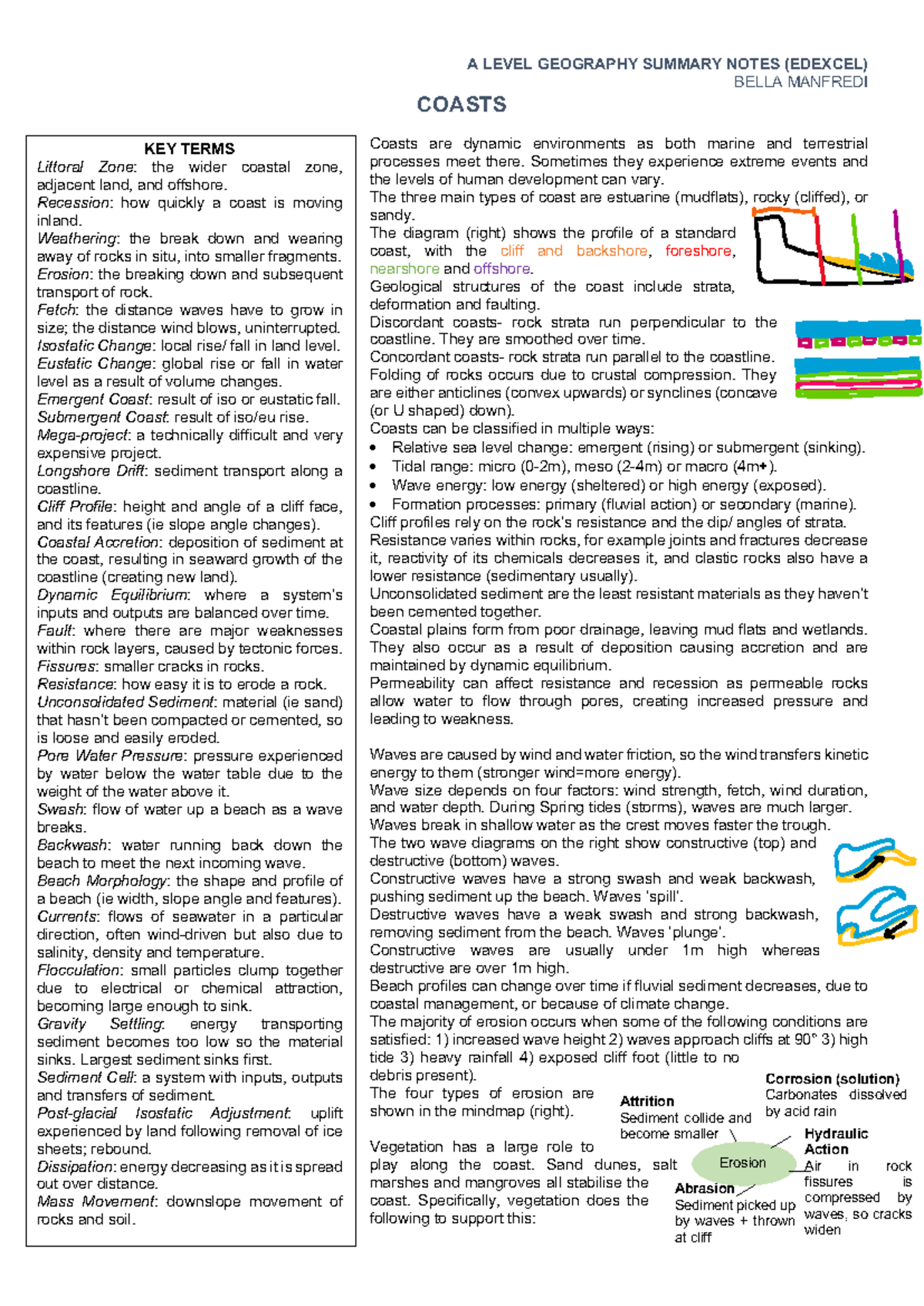 Coastssummary - An a level geography summary - BELLA MANFREDI COASTS ...