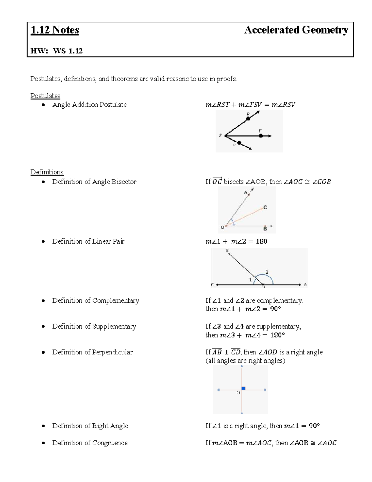 Accelerated Geometry Notes: Proofs, Postulates, & Theorems (1.12) - Studocu