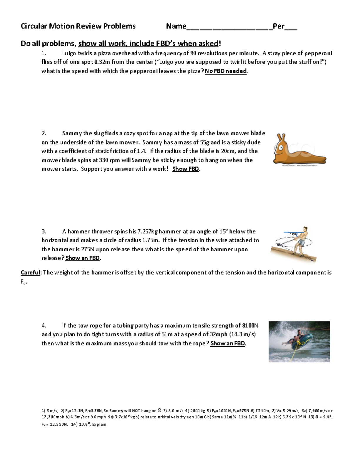 AP Physics 1 - Circular Motion Review Problems Homework Sheet - Studocu