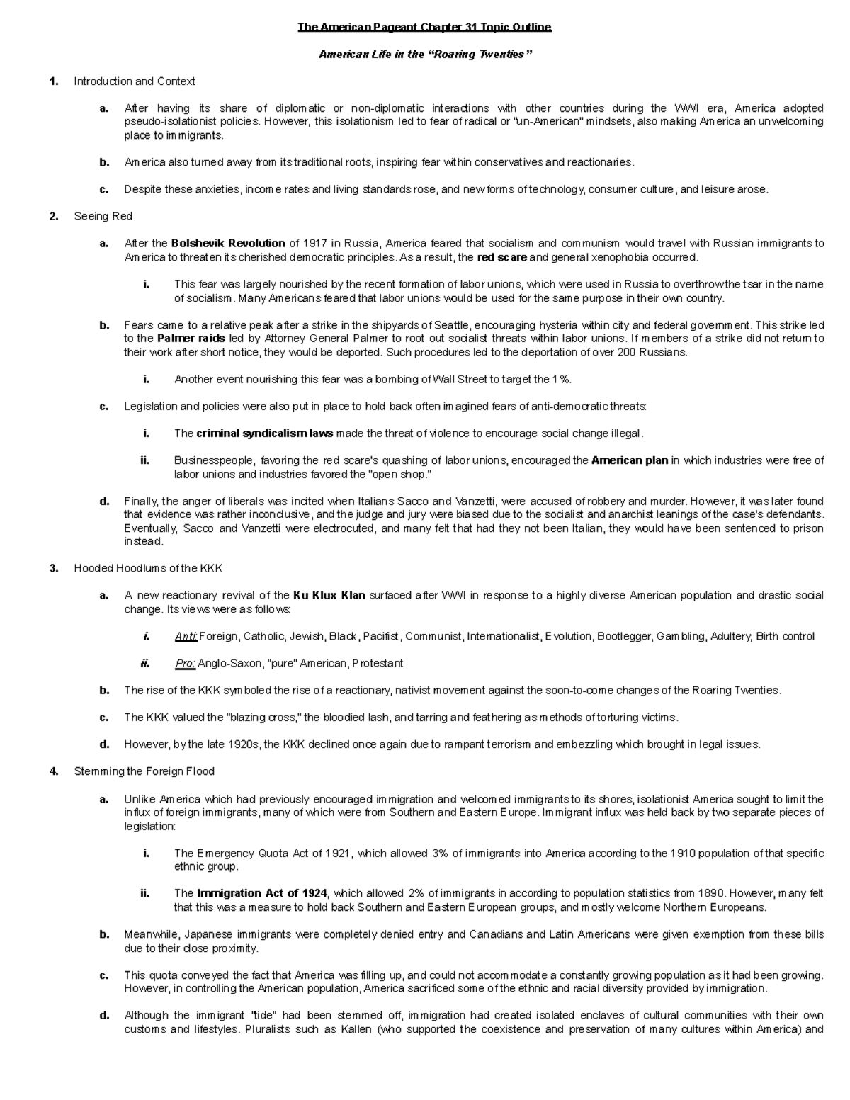 Apush Chapter 31 Topic Outline - The American Pageant Chapter 31 Topic ...