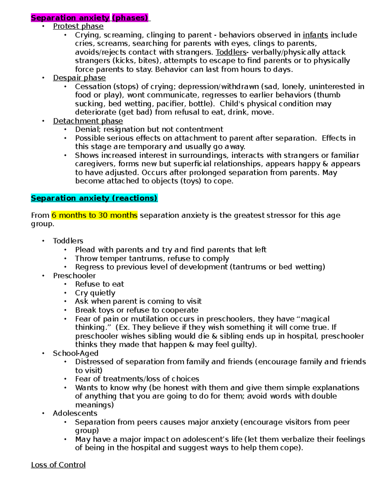 Separation Anxiety and Child Development: Key Insights (WK1) - Studocu
