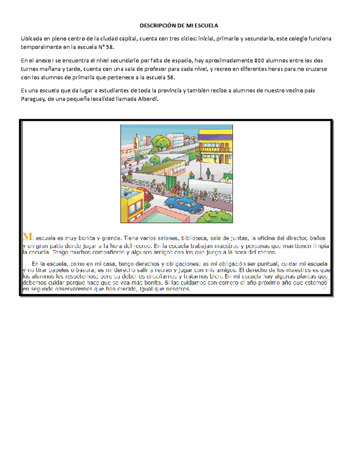 Descripción DE MI Escuela fichas - DESCRIPCIÓN DE MI ESCUELA Ubicada en ...