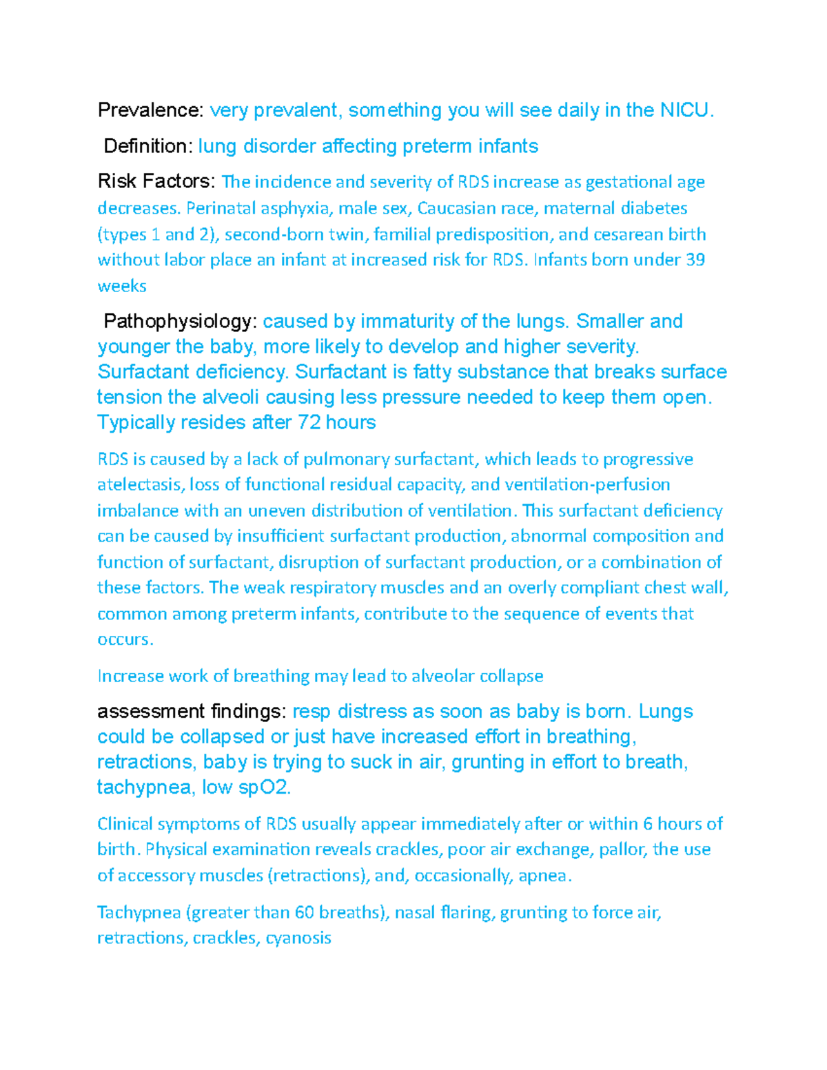 RDS Concept Map - Neonatal respiratory distress- detailed with practice ...