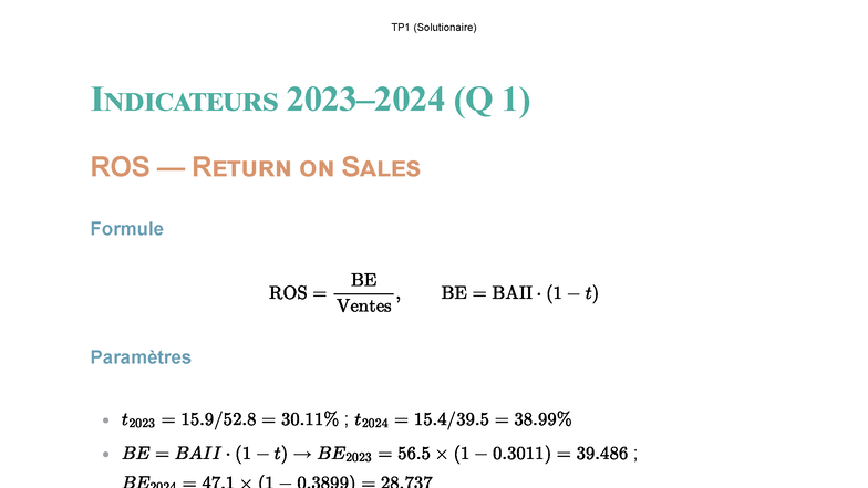 TP1 - Q1 (Solutionaire) Indicateurs de Performance 2023-2024 - Studocu