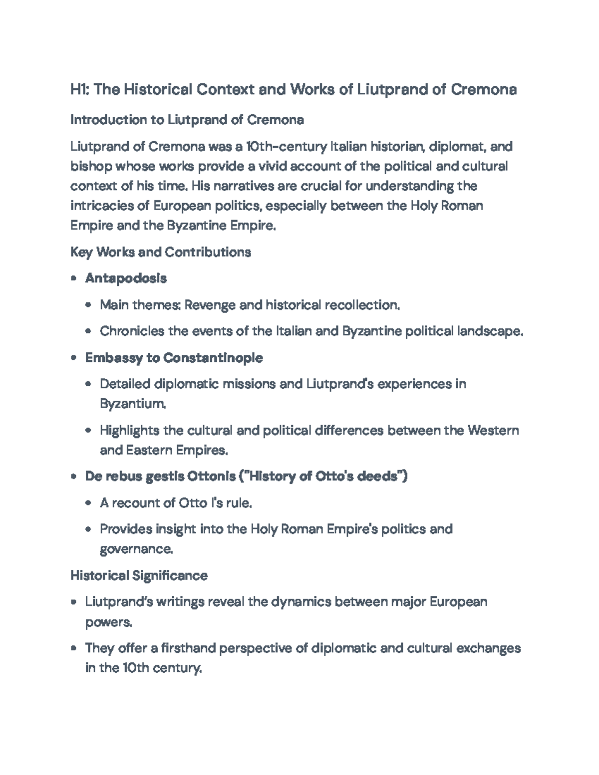 Liutprand of Cremona: Historical Context and Key Works Analysis - H1 ...