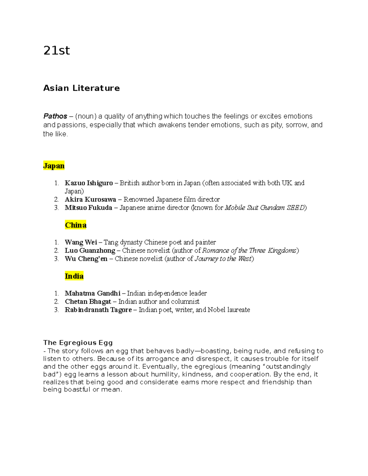 21st Asian Literature Review: Exploring Pathos and Key Authors - Studocu