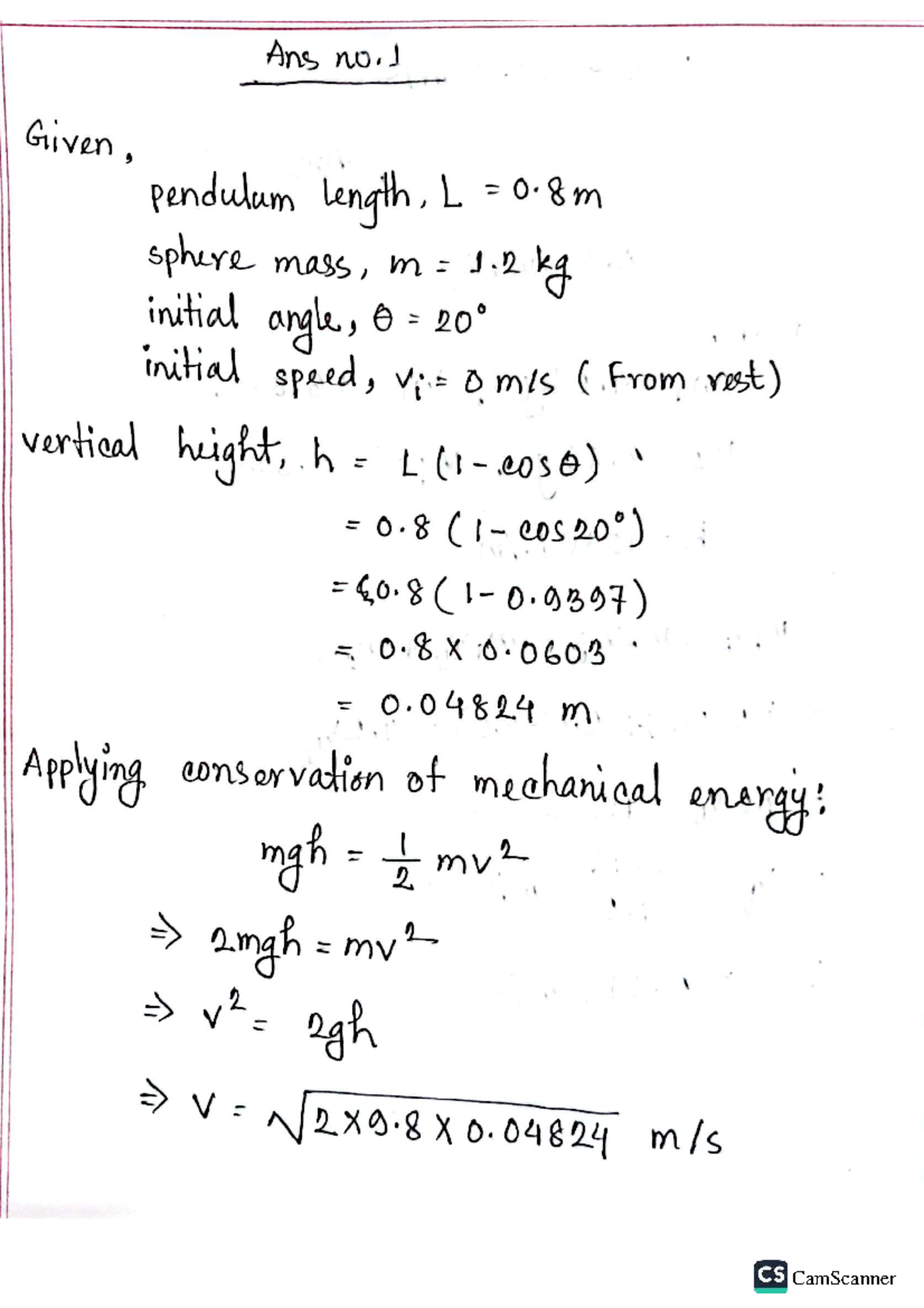 PHY107 - Assignment: Conservation of Mechanical Energy Problems - Studocu