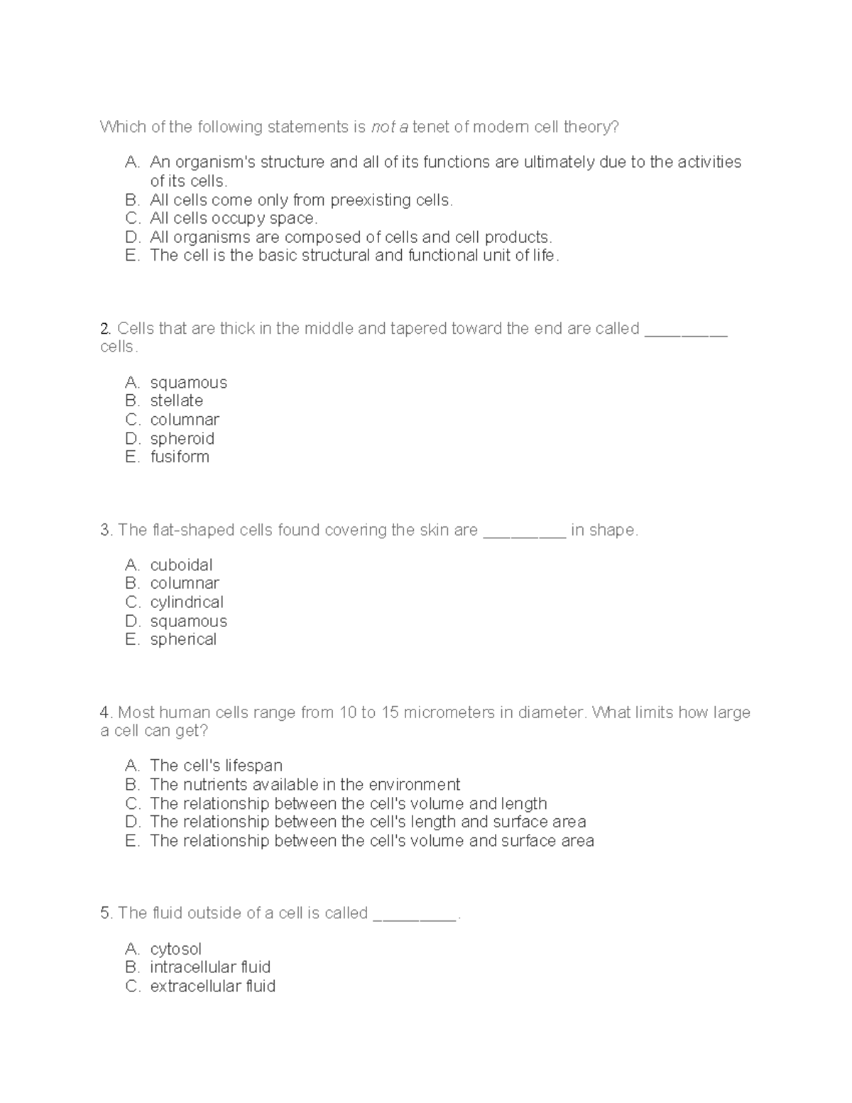 Cell Biology Quiz Answers for BSC1010: Key Concepts and Processes - Studocu