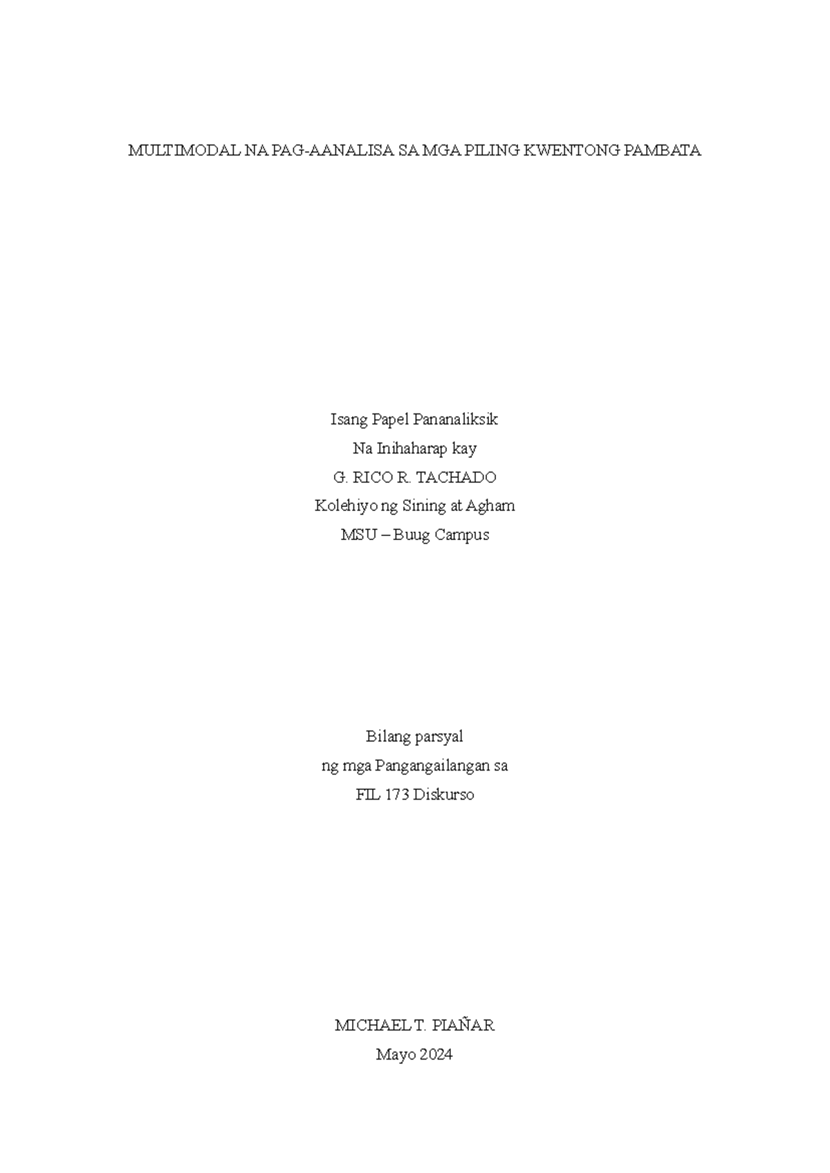 Diskurso term paper - please read - MULTIMODAL NA PAG-AANALISA SA MGA ...