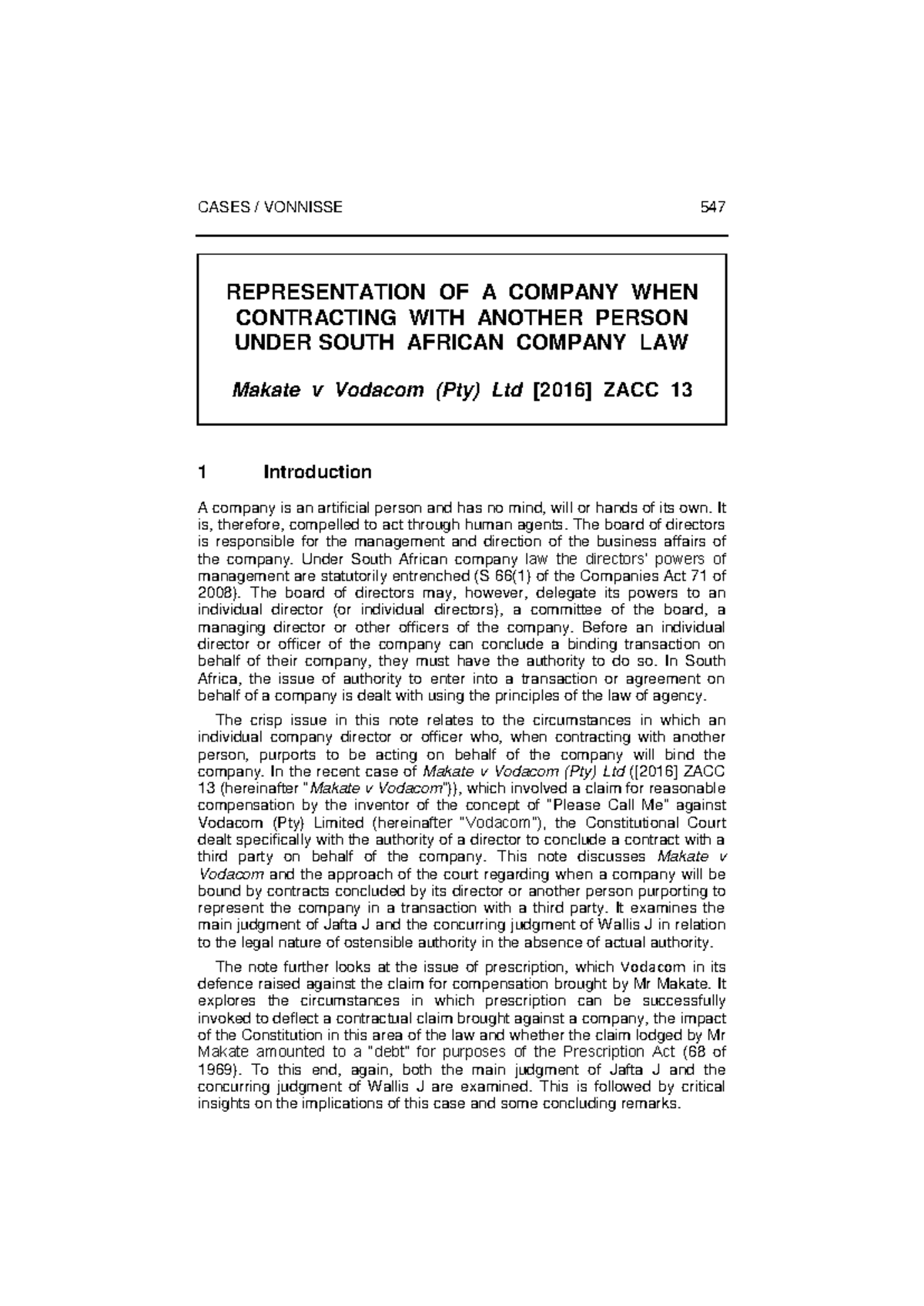 Makate v Vodacom: Agency Principles & Ostensible Authority in SA Law ...