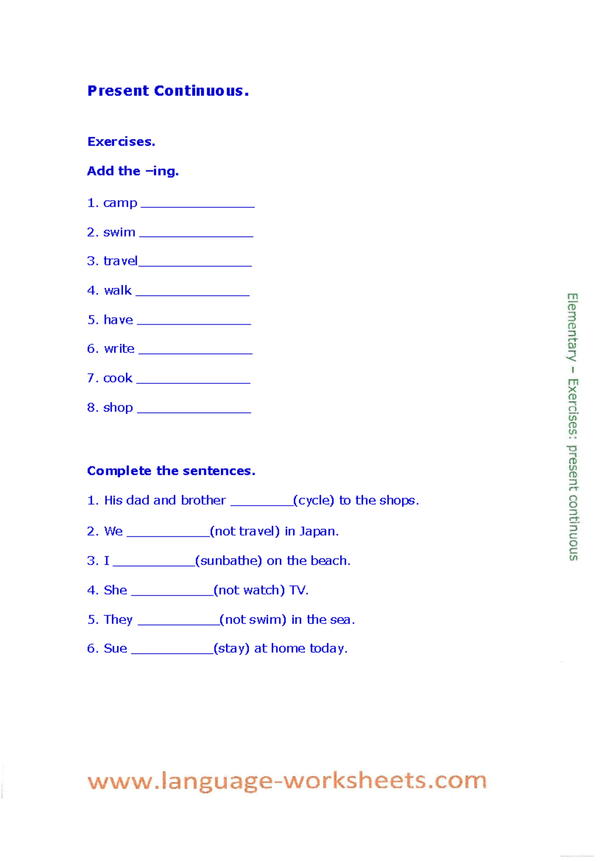 Present Continuous Exercises HW: Complete the Sentences and Dialogues ...
