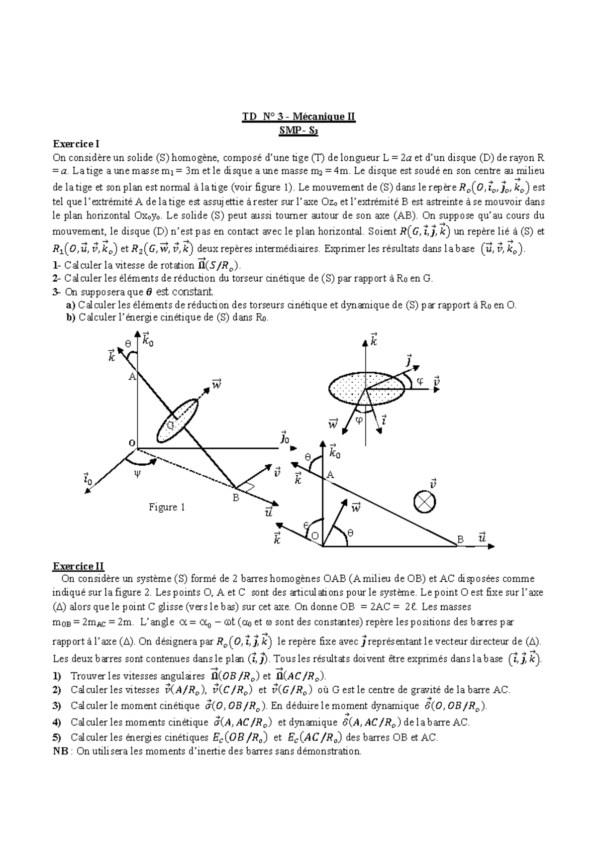 Exercices de Mécanique du Solide - Série 4 (TD N° 3) - Studocu