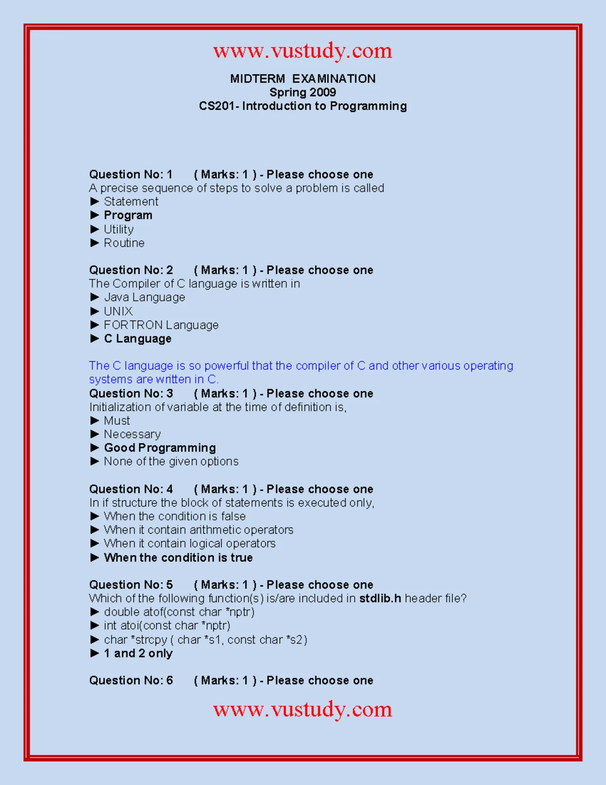 Cs302 Midterm Quiz Solutions with Detailed Explanations - Studocu