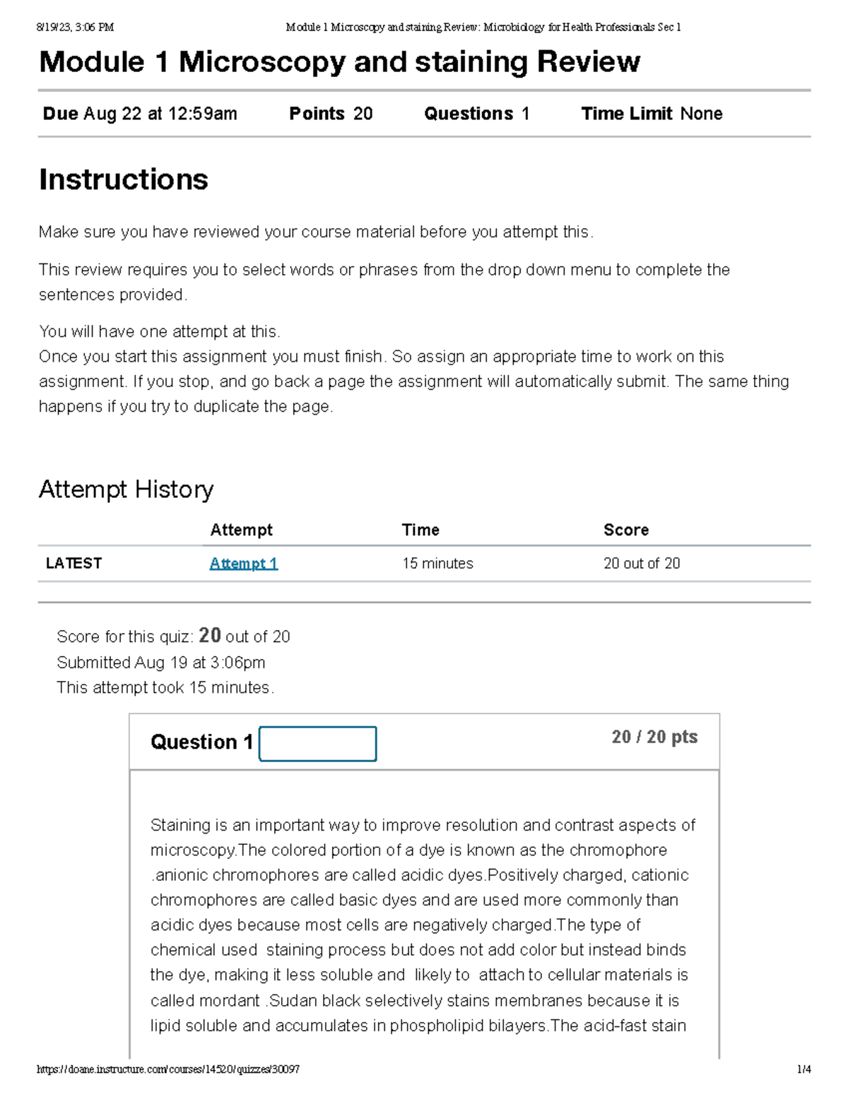 Module 1: Microscopy and Staining Review Quiz Results - Studocu