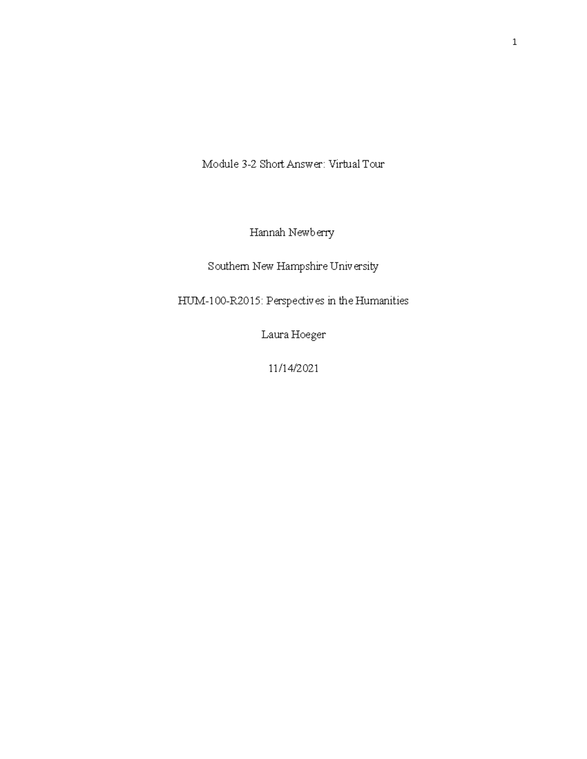 Module 3-2 Short Answer: Virtual Tour Insights HUM-100 Perspectives in ...