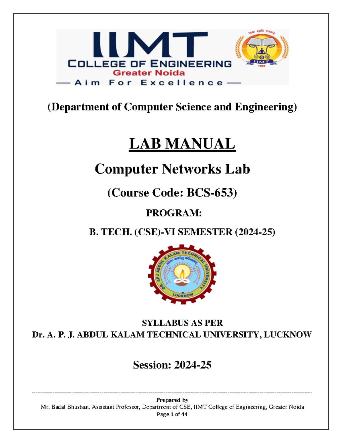 Computer Networks Lab Manual (Course Code: BCS653) for 2024-25 - Studocu