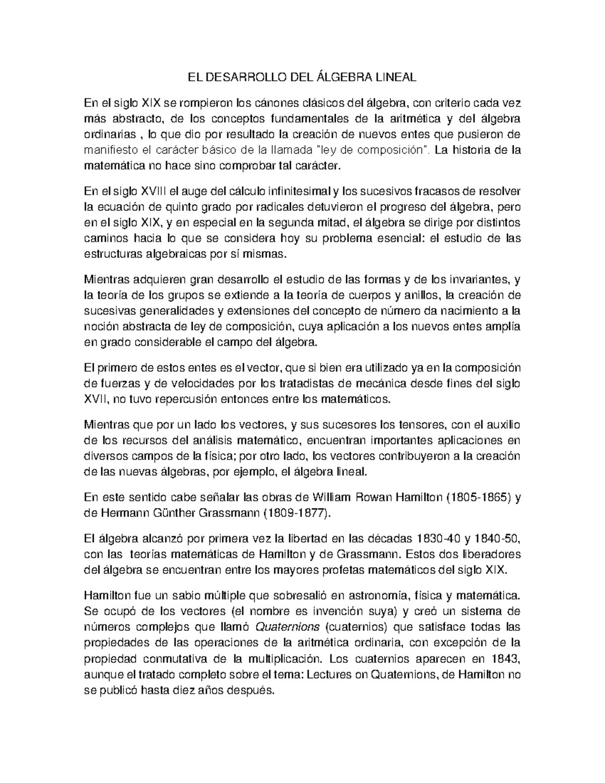 Resumen del Álgebra Lineal: Desarrollo y Aplicaciones - Studocu