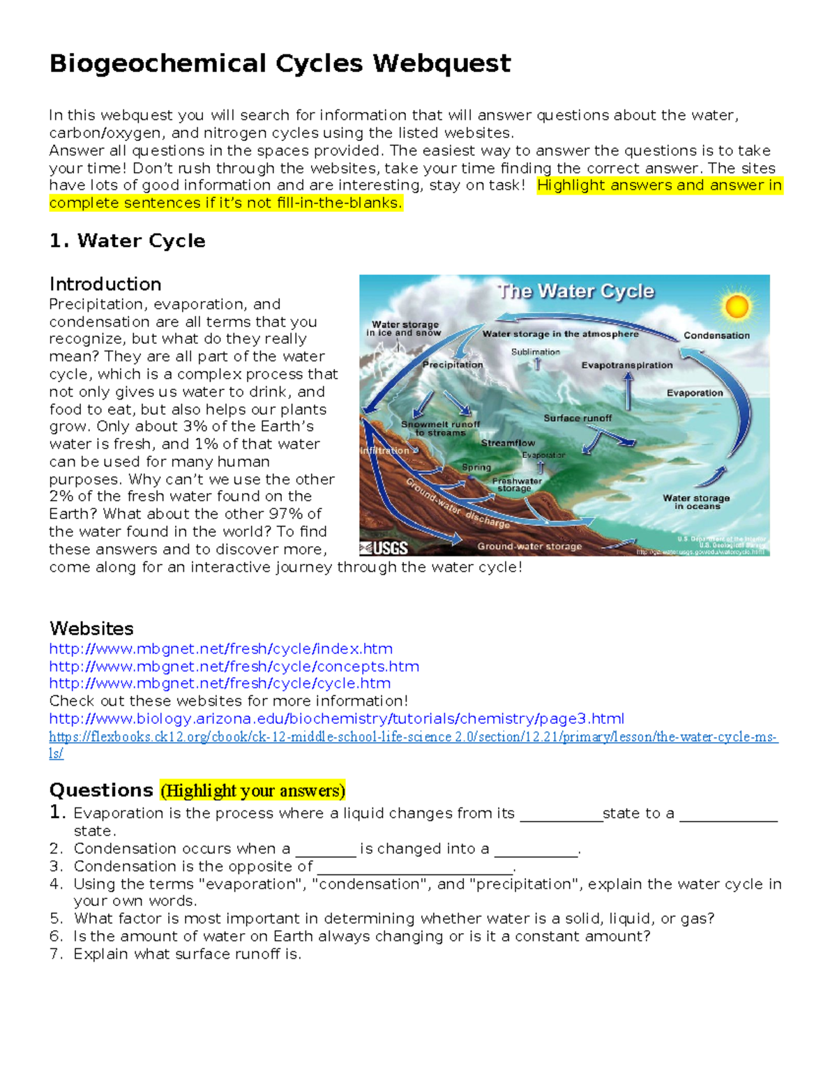 Biogeochemical Cycles Webquest: Water, Carbon, and Phosphorus - Studocu