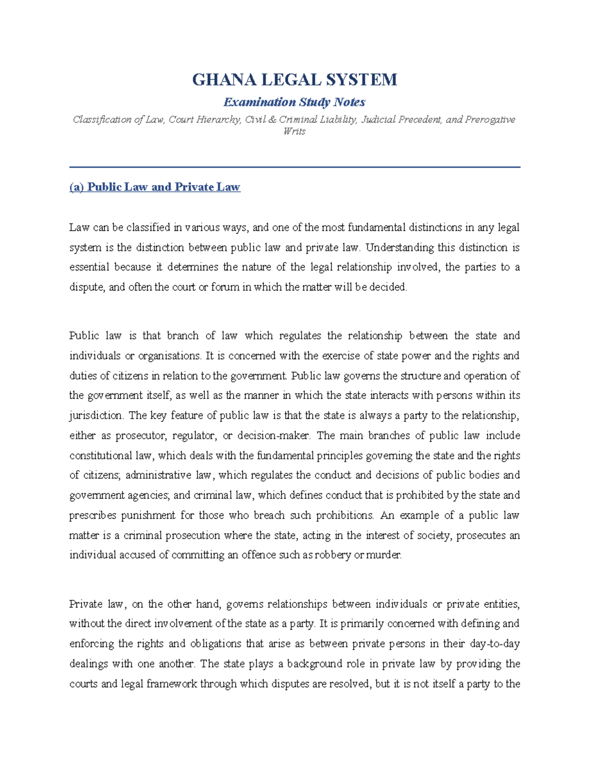 Ghana Legal System (GHANA 101): Exam Study Notes on Law Classification ...