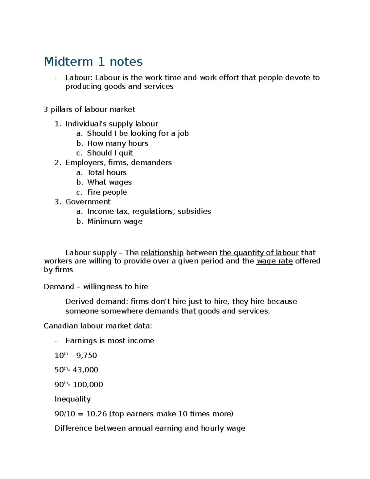 Midterm 1 Notes: Understanding Labour Market Dynamics - Studocu
