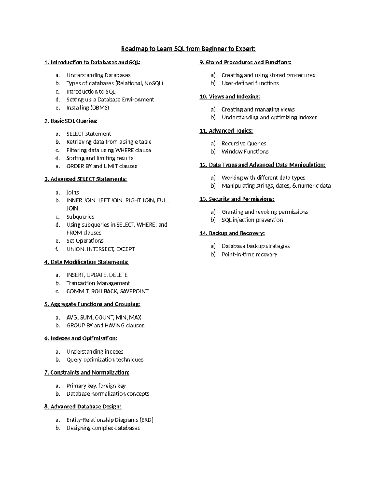 SQL Roadmap - Additional Resources - Roadmap to Learn SQL from Beginner ...