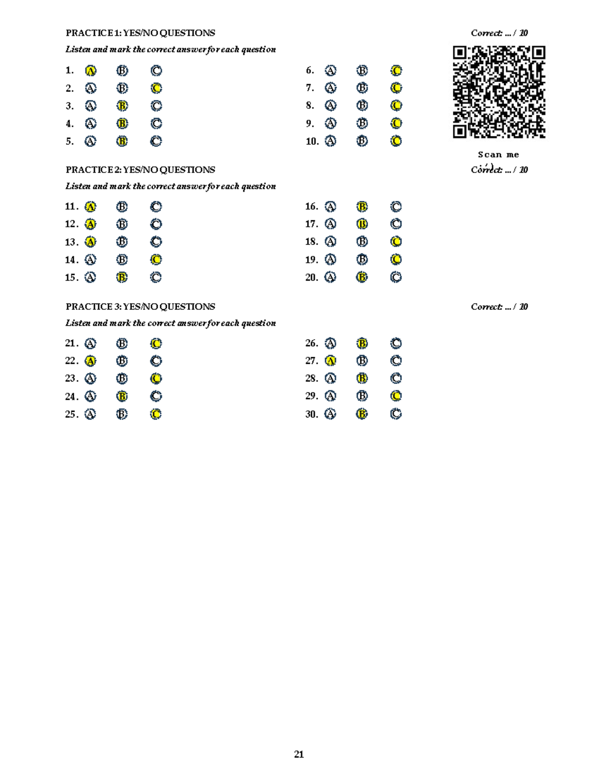 PRACTICE 1 & 2: Y-N Questions and Fill in the Blanks - Studocu