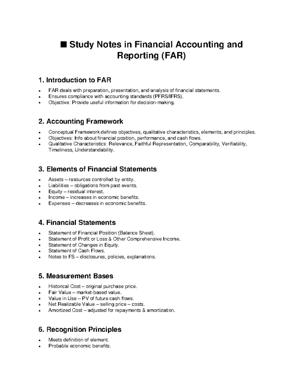 FAR Study Notes: Introduction to Financial Accounting & Reporting - Studocu