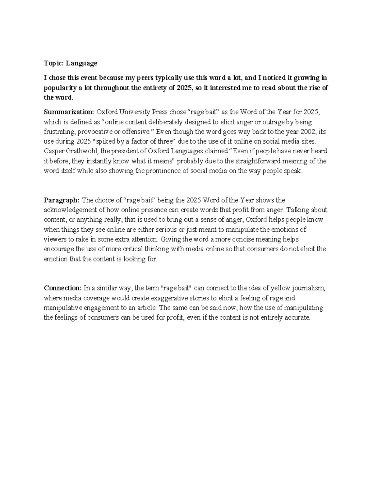 Nyt 2025 Article: The Rise of the 2025 Word of the Year - Studocu