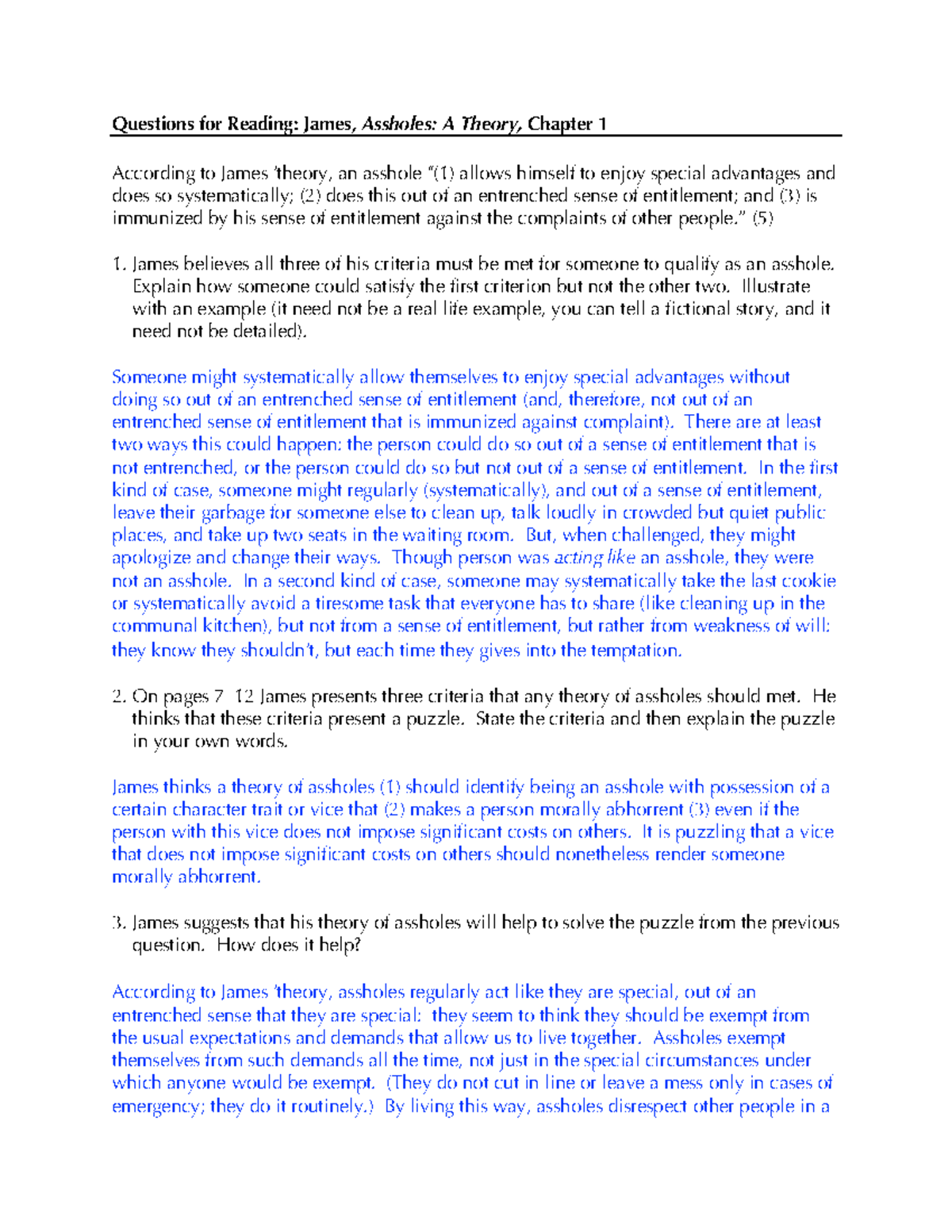 AQR James: Assholes - Key Readings & Questions, Chapter 1 - Studocu