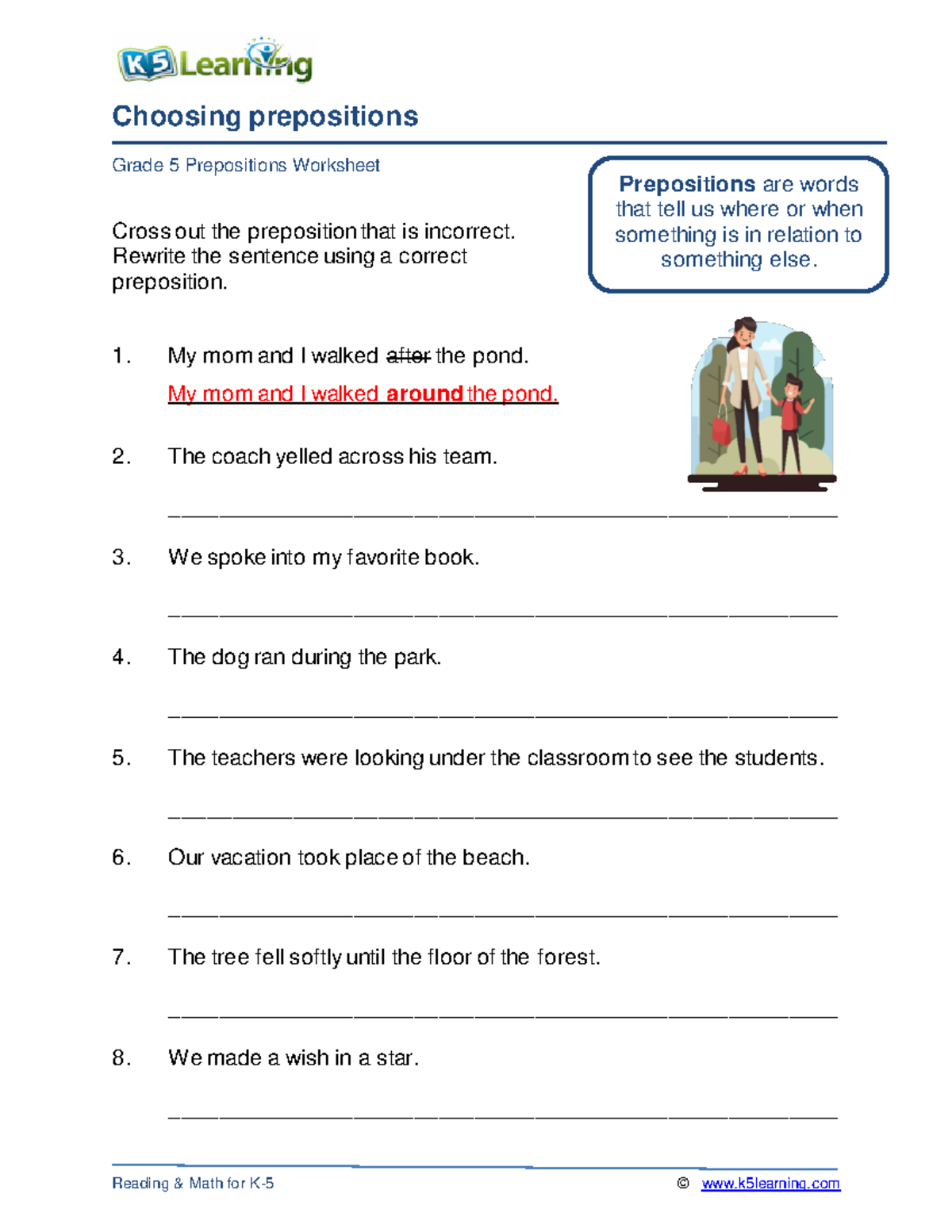 Grade 5 Prepositions Worksheet: Correcting Preposition Errors - Studocu