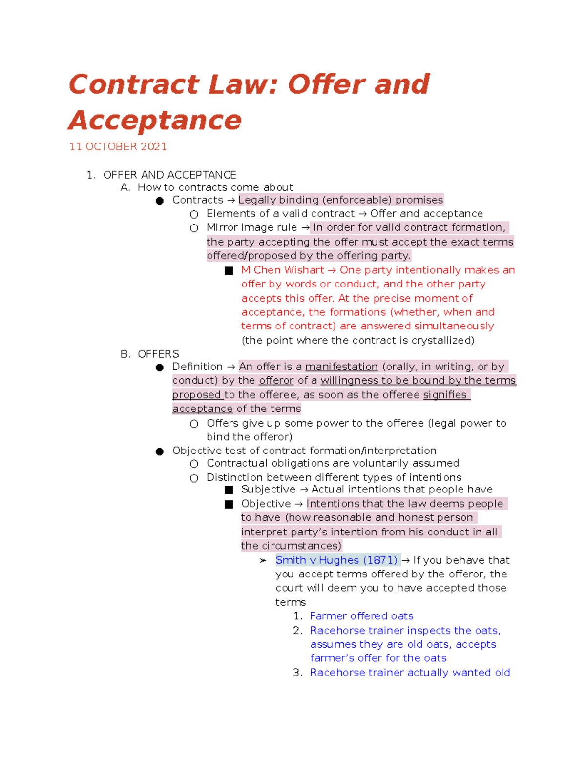 Contract Law (LAW101): Understanding Offer and Acceptance Principles ...