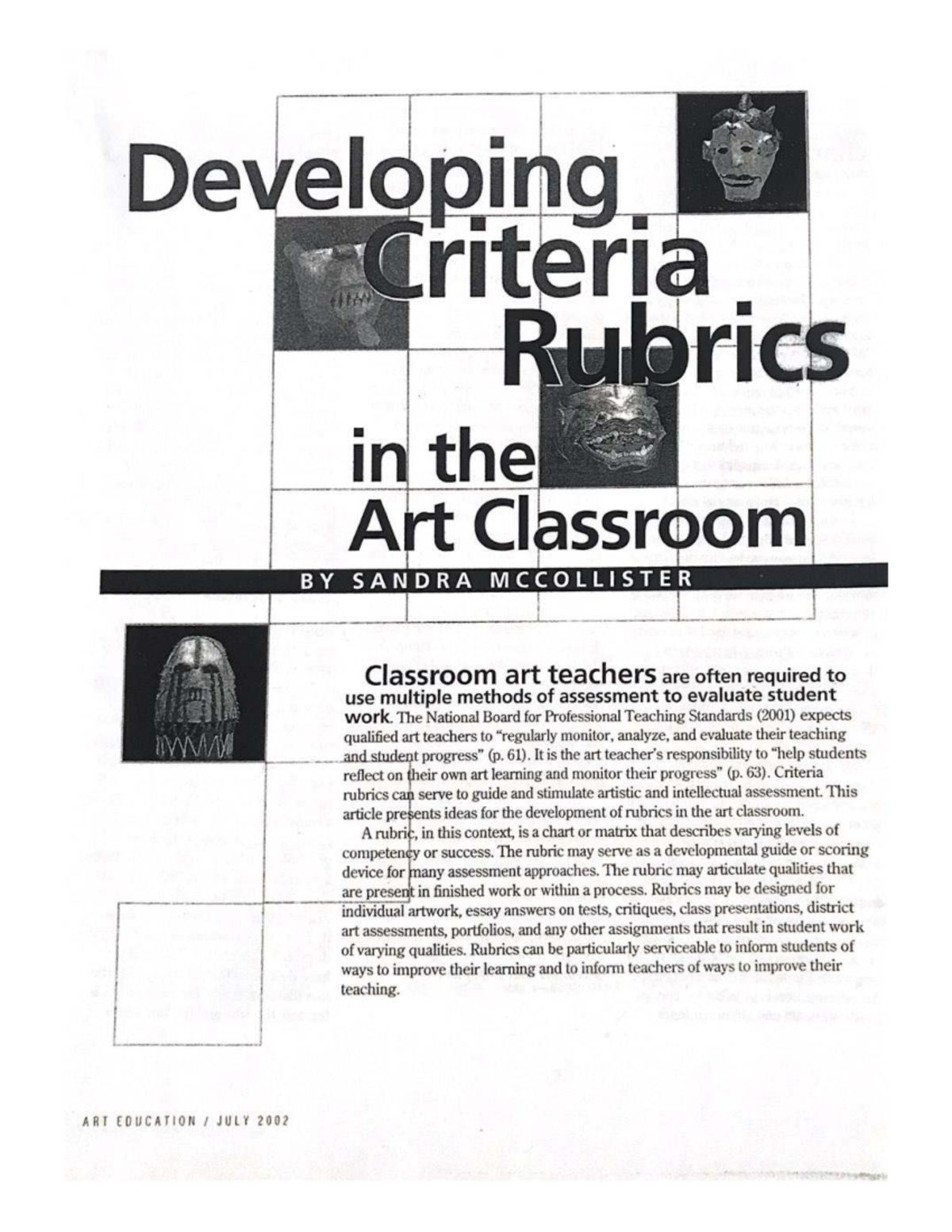 Developing Rubrics for Art Assessment in the Classroom - Studocu