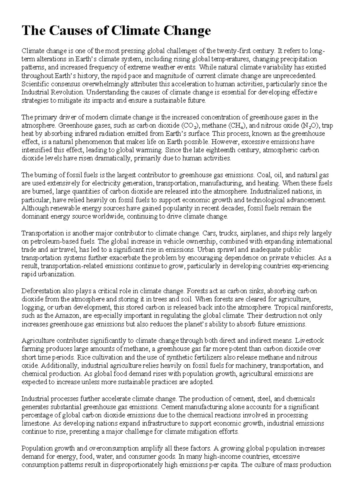 The Causes of Climate Change: Human Impact and Solutions - Studocu