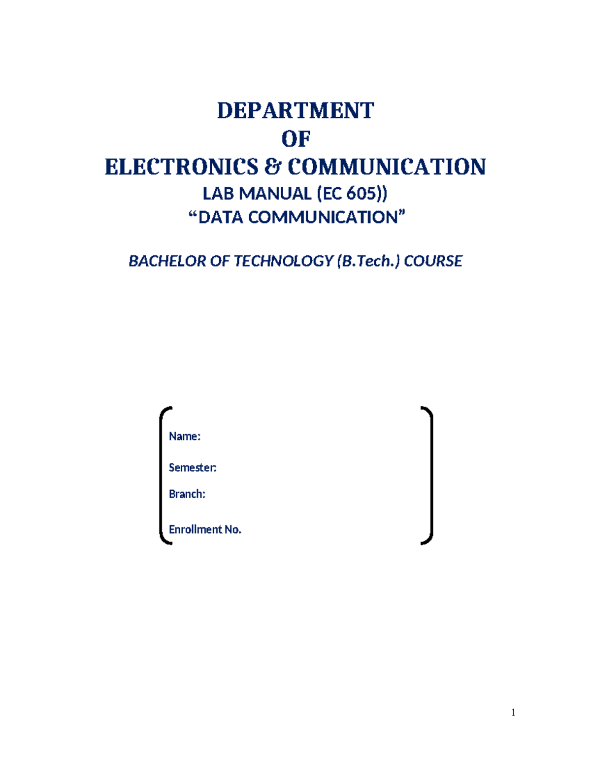 Lab Manual for Data Communication (EC 605) - Experiment Techniques ...
